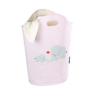 WENKO Kids Laundry Hamper, Baby Hamper for Nursery, Baby Basket for Dirty Clothes, Elephant Nursery Hamper, Toy Basket with Handles, Pink Laundry Bin, 15.7 x 20.5 x 7.9 inch