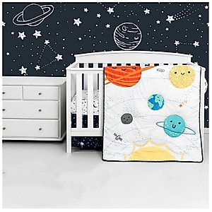 KHUJISTA Nursery Crib Bedding Sheet 3 Piece Set (Fitted Sheet Bed Dust Ruffle Drop Skirt Cute and Cozy Comforter, Cotton)