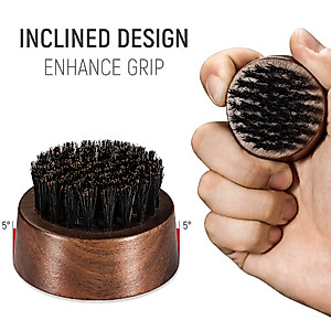 BFWood Beard Brush for Men - Boar Bristles Small and Round - Black Walnut Wood