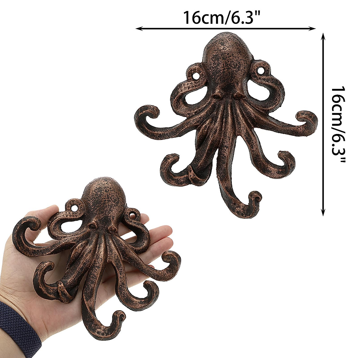 Sumnacon Cast Iron Coat Hook 2Pcs Octopus Hook Decorative Towel Hook Holder with Screws Octopus Key Holder Wall Nautical Wall Hook for Enterway Bathroom Red Bronze