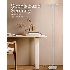 Brightech Sky LED Torchiere Super Bright Floor Lamp - Contemporary, High Lumen Light for Living Rooms and Offices - Dimmable, Indoor Pole Uplight for Bedroom Reading - White