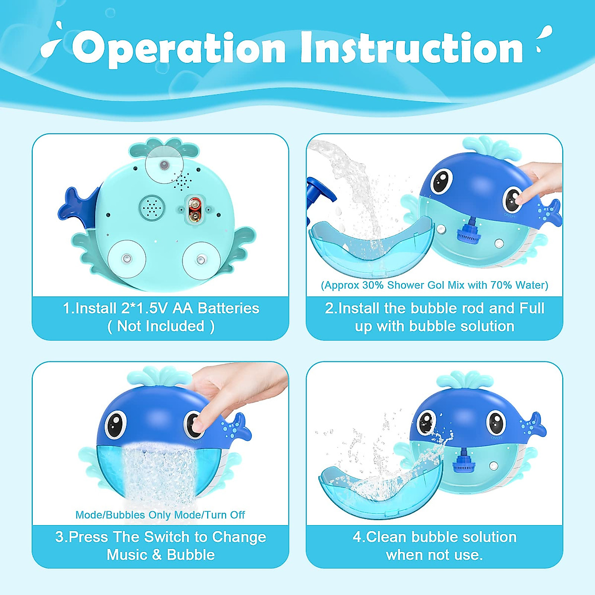 ULexuChi Bath Toys, Bath Bubble Maker, Bathtub Bubble Machine Whale, Bath Time Toys for Toddlers, 1000+ Bubbles Per Minute, 12 Children’s Songs, Baby Shower Toy, Gift for Kid Boy Girl