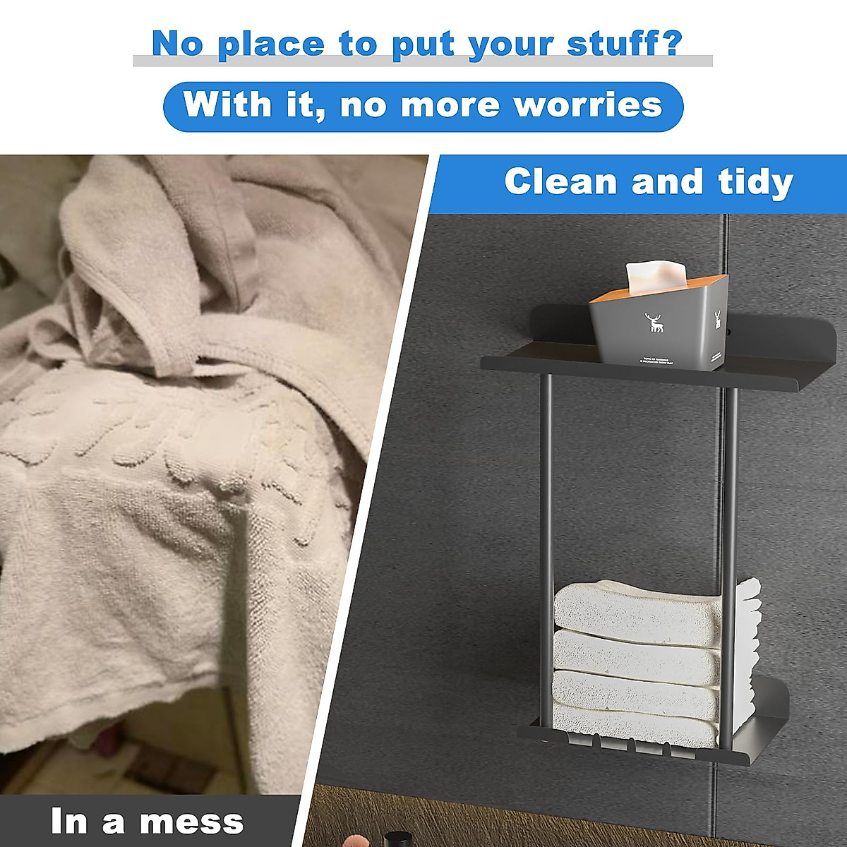 Towel Racks Towel Storage Organizer for Bathroom Wall Mounted, Adjustable Metal Towel Holder for Rolled Bath Towels, Face Towels, Hand Towels, Washcloths