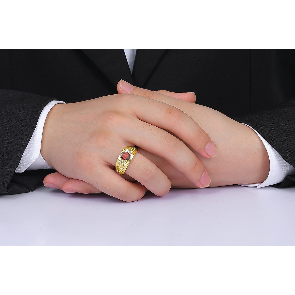 Rylos Classic Designer Oval Garnet & Diamond Ring - January Birthstone* Size 9