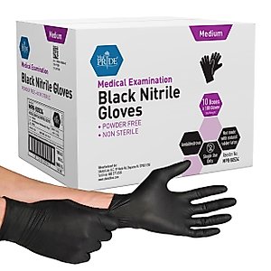 MED PRIDE Black Nitrile Medical Examination Gloves (Medium, 1000-Count) Ultra-Strong 6 mil Thick, Latex & Rubber Free, Disposable Powder-Free Gloves for Healthcare & Food Handling Use