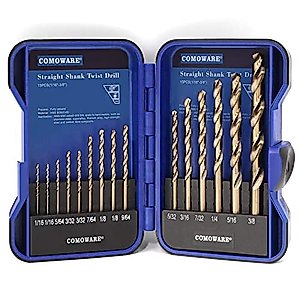 COMOWARE Cobalt Drill Bit Set- 15Pcs M35 High Speed Steel Twist Jobber Length for Hardened Metal, Stainless Steel, Cast Iron and Wood Plastic with Indexed Storage Case, 1/16"-3/8"