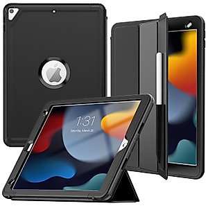 Timecity Case for iPad 9th Generation 10.2 inch 2021, Case for iPad 8th/ 7th Gen 2020/2019, Durable Protection Case with Pencil Holder Folding Stand Smart Cover Auto Sleep/Wake - Black