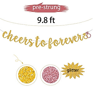 Cheers To Forever Banner for Gold Gliter Engagement/Wedding Banner/Bridal Shower Party Decorations (Pre-Strung)