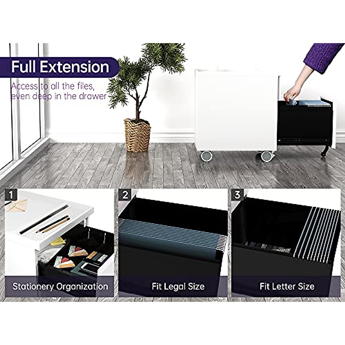 CuHome 2-Drawer Mobile Filing Cabinet with Lock and Casters, Fully Assembled Except Casters, Vertical File Metal Cabinet for Home Office, Small Filing Cabinet Under Desk, Cloud White