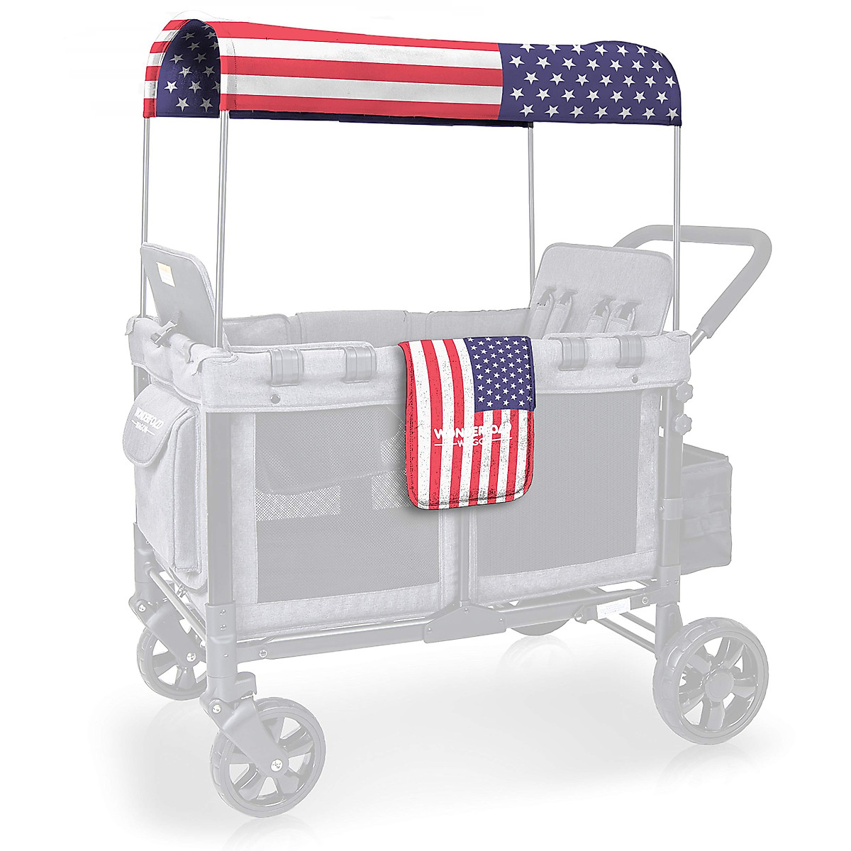 WONDERFOLD Extra Canopy Fabric with UV Protection for W-Series Stroller Wagon (Double Sided W4 Canopy, USA Flag Print with One Pouch)…