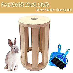 Tfwadmx Rabbit Hay Feeder Rack Wooden Food Manger Grass Holder Cylindrical Feeding Hay Mange for Guinea Pigs Bunny Chinchilla Hamster Small Animals