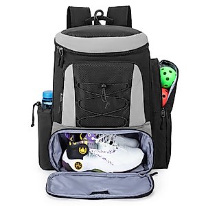 GOBUROS Pickleball Paddle Bag Backpack for 4 Rackets with Fence Hook, Pickleball Equipment Bag with Shoe Compartment for Men Women, Grey, Bag Only
