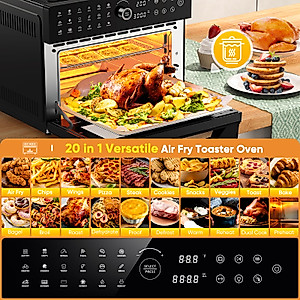 32QT Extra Large Air Fryer, Toaster Oven Air Fryer Combo, 360°Hot Air Circulation for Healthier Food, 1800W Preset Dual Cook, 13"Pizza Cooking, 20-in-1 Double-Rack Oven, 7-Accessory, Transparent Door