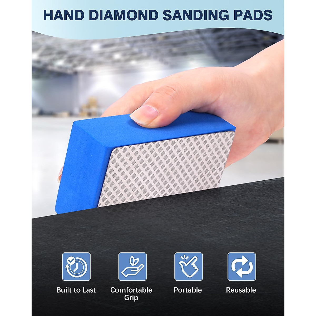 4 Pack Diamond Hand Polishing Pads, Diamond Sanding Pads Assortment, Diamond Sandpaper with High-Density Sponge, Diamond Polishing Pads, for Wood Tile Glass Stone(60/100/200/400 Grit)