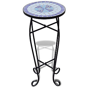 FAMIROSA Mosaic Side Table Plant Table Blue White