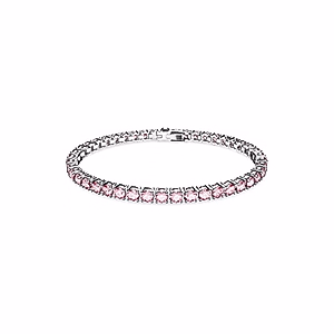 SWAROVSKI Matrix Tennis Bracelet, Round Pink Crystals on Rhodium Finished Band, Size M, Part of the Matrix Collection