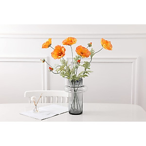 Artificial Fake Poppies | Beautiful Wedding, Home, Garden & Party Decorations | Gift Idea | 6 Wild, Vibrant Flower Stems, Handcrafted Flowers Designed by Florists (Orange)