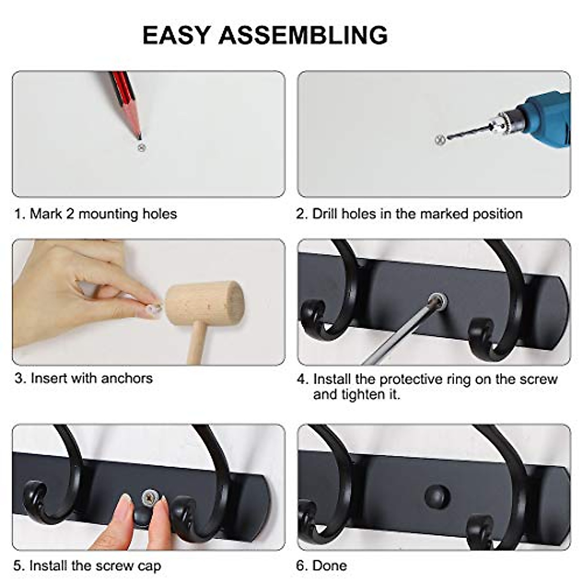 uxcell Wall Mount Coat Hook Rack Hanger with 3 Retro Hooks,Stainless Steel Towel Hanger with Screws for Jackets/Coats/Hats/Scarves,Black A,10" x 2.8" x 3.7"(L*W*H)