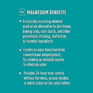 Crystal Magnesium Solid Stick Natural Deodorant, Non-Irritating Aluminum Free Deodorant for Men or Women, Safely and Effectively Fights Odor, Baking Soda Free, Cucumber + Mint, 2.5 oz