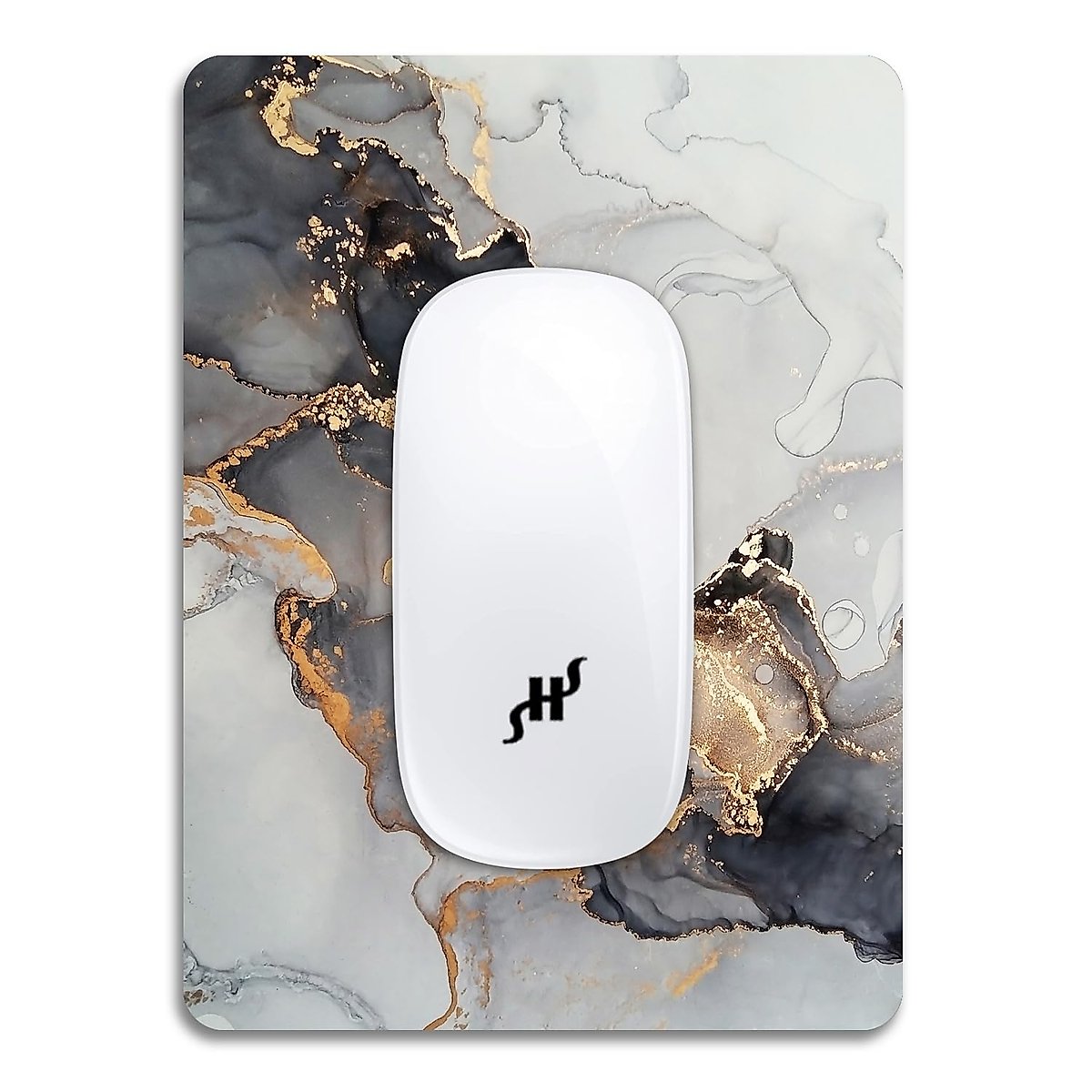 Hokafenle Small Mouse Pad, Mini Mousepad with Washable Lycra Cloth, Computer Mouse Pads for Wireless Mouse, Non-Slip Rubber Base Mousepads (6 x 8 Inch, Black Gold Marble)