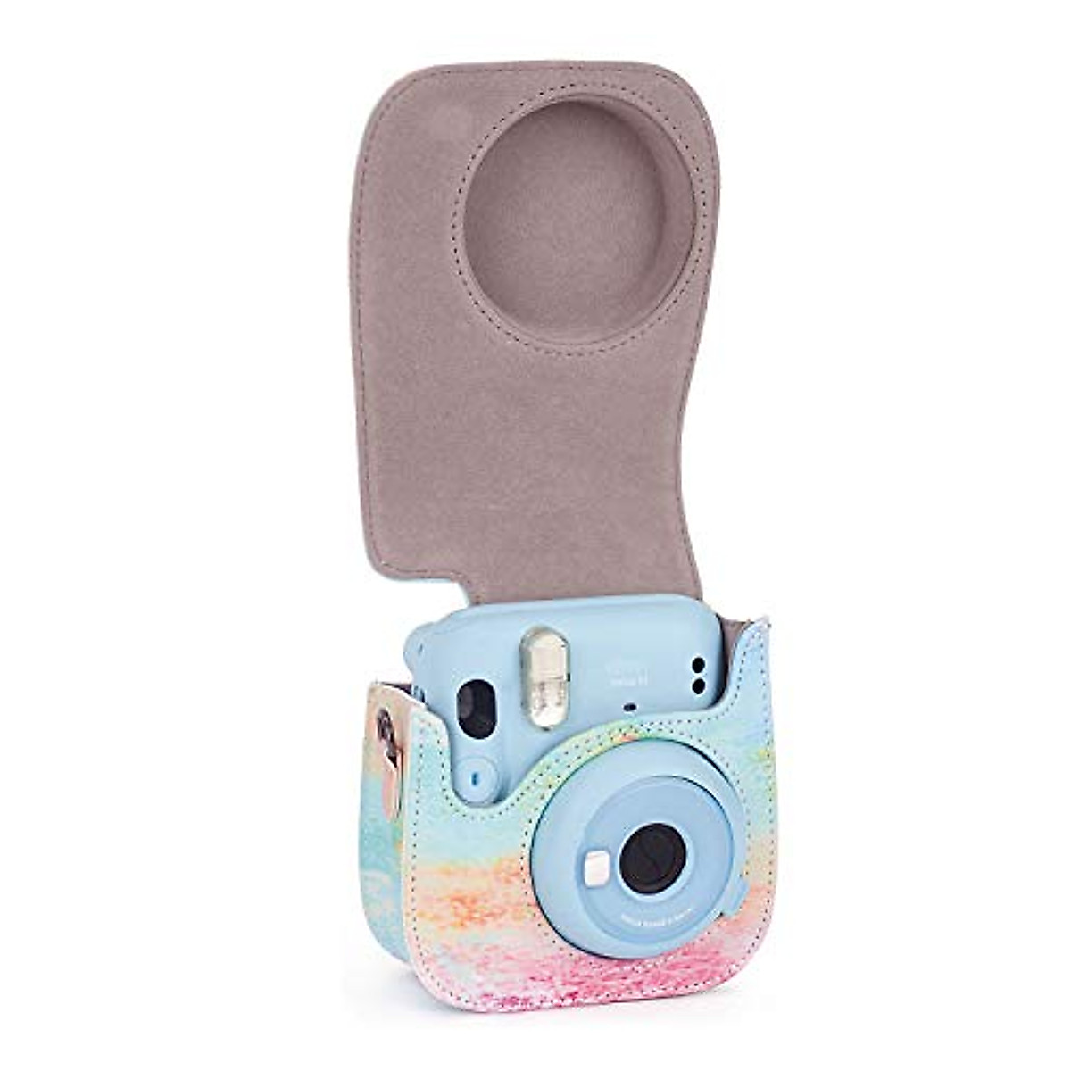 Phetium Instant Camera Case Compatible with Instax Mini 11,PU Leather Bag with Pocket and Adjustable Shoulder Strap (Rainbow)