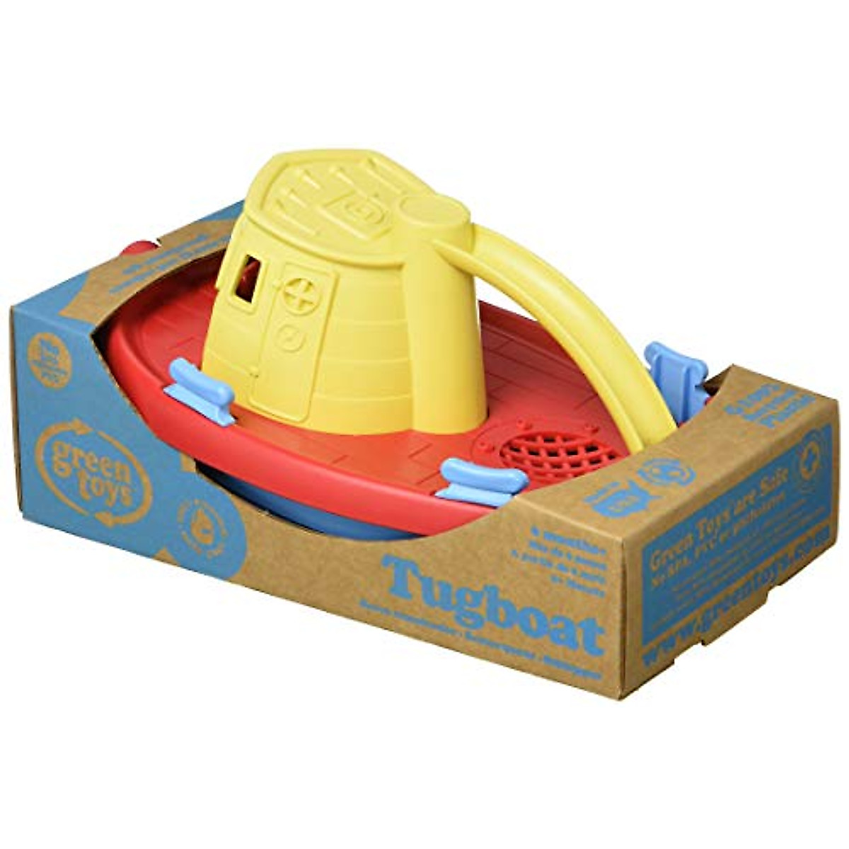 Green Toys Tugboat, Yellow/Red/Blue CB - Pretend Play, Motor Skills, Kids Bath Toy Floating Pouring Vehicle. No BPA, phthalates, PVC. Dishwasher Safe, Recycled Plastic, Made in USA.