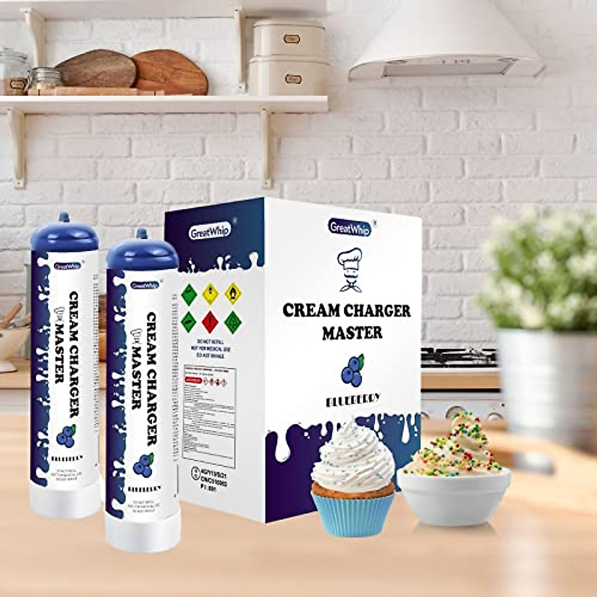 GreatWhip Whipped Cream Charger 580g Blueberry Whipped Cream Chargers 0.95 Liter Nitrous Tank (3 Cylinders)