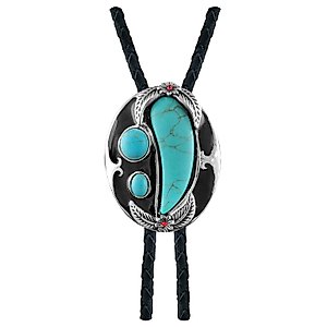 QUKE Native American Indian Ivory Shape Turquoise Stone Bolo Tie Vintage Necktie