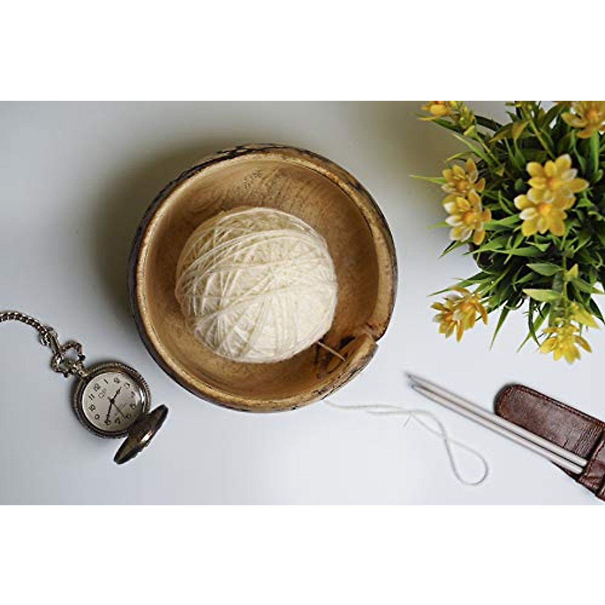 GoCraft Wooden Yarn Storage Bowl | Knitting Crochet Accessories | Fractal Burn Wood Bowl (5.5" X 3")