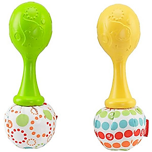 Fisher-Price Baby Toys Rattle ‘N Rock Maracas, Set Of 2 Soft Musical Instruments For Infants 3+ Months, Green & Yellow