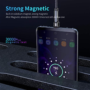 Bojianxin 540° Rotation 3 in 1 Magnetic Charging Cable（7-Pack, 1.6ft/3.3ft/6.6ft/6.6ft/10ft/10ft, Magnet Phone Charger Compatible with Micro USB, Type C Device