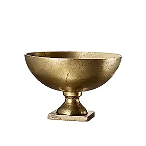Serene Spaces Living Antique Brass Pedestal Bowl, Vintage Wedding Centerpiece, Fruit, Treats Holder, Flower Vase for Dining Table, Entry way, Console Table, Holiday Decor, 10" Diameter & 6.75" Tall