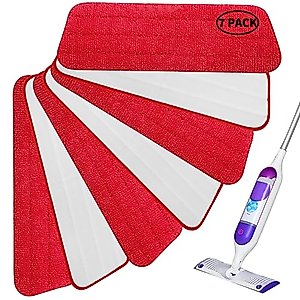 Microfiber Spray Mop Pads Replacement Compatible with Swiffer PowerMop - MEXERRIS Floor Cleaning Mops Heads Replacement Washable Flat Mop Refills Fit for All Spray Mops & Reveal Mop, 7 Pack/Set Red