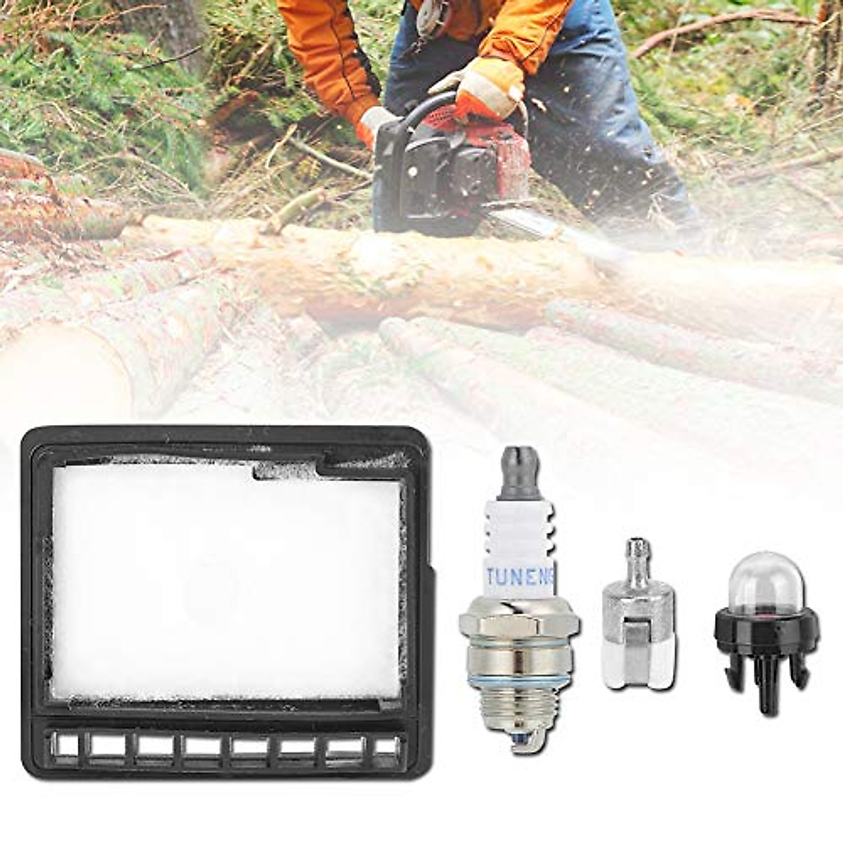Chainsaw Air Filter Fuel Filter with Sparking Plug Primer Bulb for Echo CS-300 CS-301 CS-305 CS-306 CS-345 CS-3000 CS-3450 CS340 Chainsaw