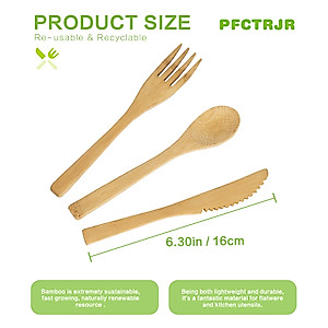 PFCTRJR Bamboo Cutlery Set -30 PCS Reusable Bamboo Utensil Fork Knife Spoon-Bamboo Flatware Sets for Camping, Travel, Picnic, Office, School,Bamboo Silverware Set with Pouch Bag