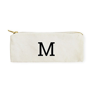 The Cotton & Canvas Co. Personalized Modern Monogram Initial M Pencil Case, Cosmetic Case and Travel Pouch for Office and Back to School