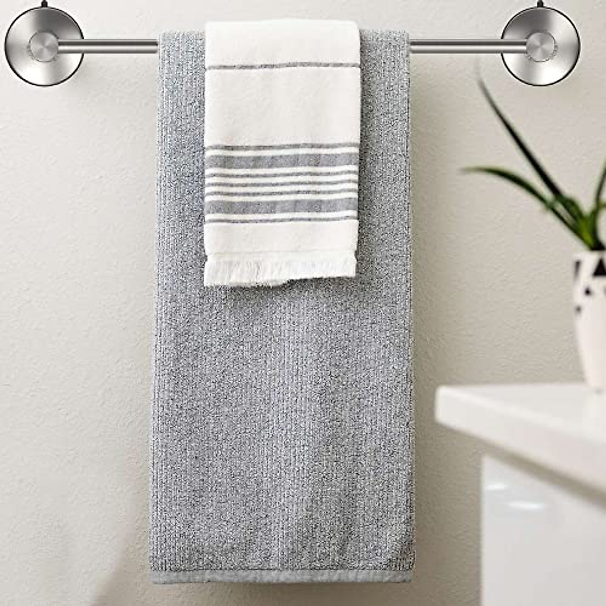 DGYB Suction Cup Towel Bar for Bathroom 17 Inch Set of 2 Brushed Nickel Towel Holder Stainless Steel Premium Kitchen Towel Rack Wall Mounted