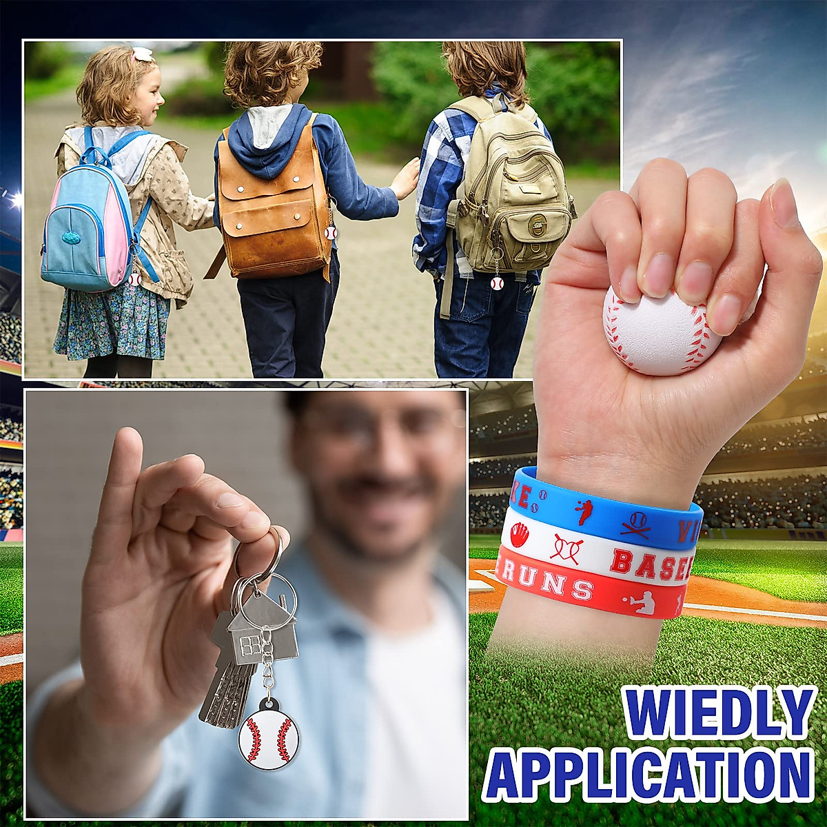 Hungdao 158 Pcs Baseball Party Favors for 18 Kids Includes Mini Bouncy Baseball Keychain Whistle Bracelets Thank You Card Stickers Organza Drawstring Bag for Baseball Sports Event Classroom Rewards