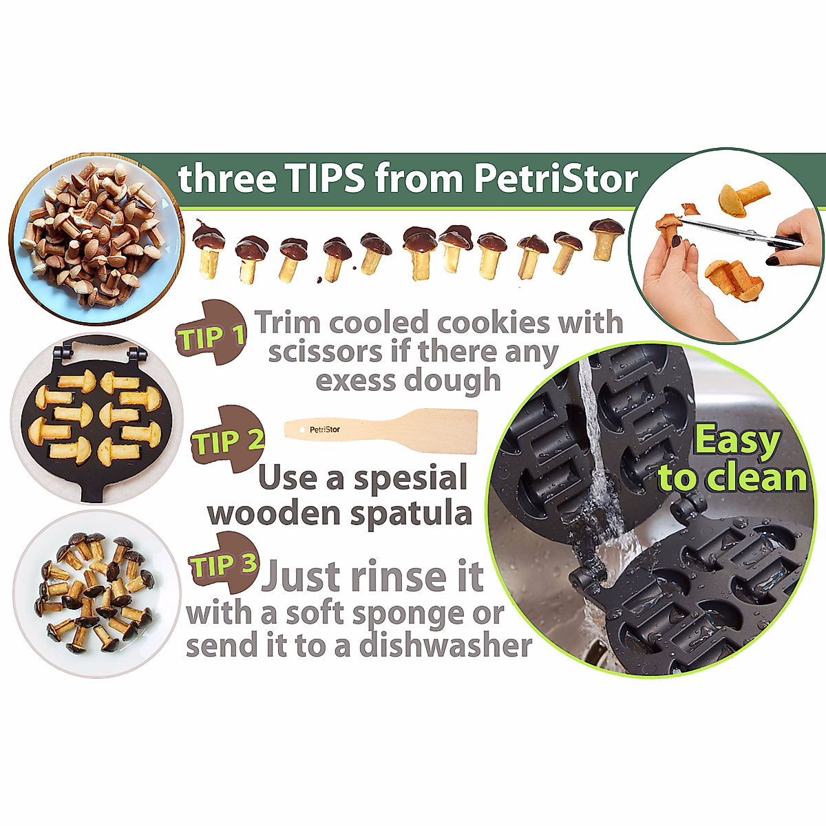 Non-stick Coating Cookie Mold Walnut Mushroom Assorted Tasty Homemade Cookies Baking Tools & Accessories Cookie Presses Bakeware (10 Mushrooms)