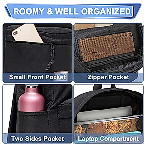 Kasqo Lightweight School Backpack, Large Capacity Water-Resistant Casual College Bookbag for Men Women Teen Girls Boys, Black