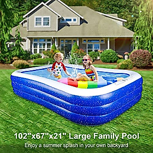 Inflatable Pool Kiddie Pool, 102" x 67" x 21" Family Swim Center Rectangular Swimming Pools for Kids, Adults, Babies, Toddlers, Outdoor, Backyard, Garden, Summer Pool Party