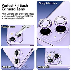 Xfilm for iPhone 14 / iPhone 14 Plus Camera Lens Protector Bling, 9H Hardness Scratchproof Camera Screen Cover Metal Individual Diamond Ring for iPhone 14 Accessories, Case Friendly (Purple Diamond)