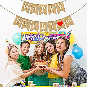 Jute Burlap Happy Sweet 16 Banner for Girl 16th Birthday Party Bunting Garland Decoration