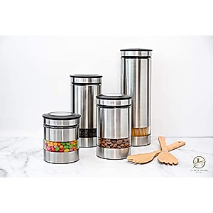 Le'raze Airtight Food Storage Container for Kitchen Counter with Window, [Set of 4] Canister Set Ideal for Flour Tea, Sugar, Coffee, Candy, Cookie Jar