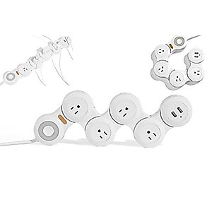 Flexible Surge Protector Power Strip, 6 Feet Long Cord 4 Outlets 2 USB （10V/13amp Flat Plug） with Overload Protection Extension Cord,Suitable for Home Office Travel,White