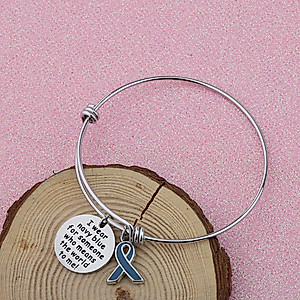 POTIY Blue Ribbon Awareness Charm Colon Cancer Fighter Bracelet Dark Blue Awareness Ribbon Gift Inspirational Bracelet for Cancer Survivor (Blue Bracelet)