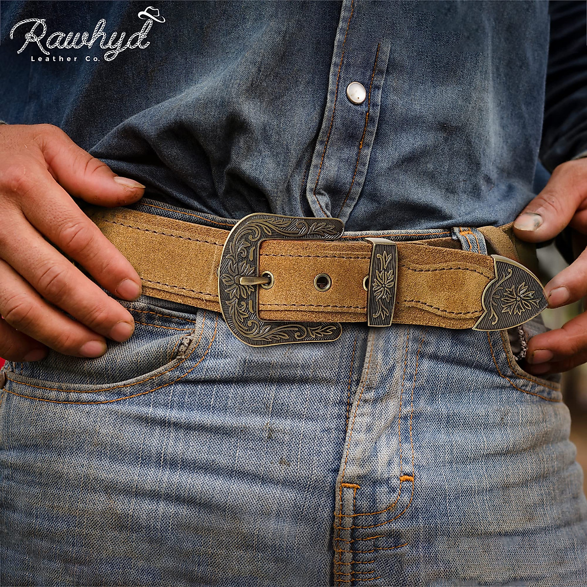 RAW HYD Western Leather Belt for Men (38)