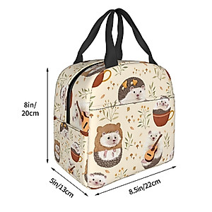 Odfovowo Portable Lunch Bags Hedgehogs Insulated Lunch Box Reusable Cooler Tote Bag with Front Pocket for Women Men Adults Work Picnic Travel