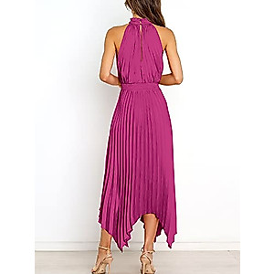 ANRABESS Women's Sleeveless Cutout Halter Neck Satin Formal Dress Smocked Pleated Asymmetric Party Cocktail Maxi Dress Elagant Wedding Guest Evening Graduation Prom Dress 752meihong-M Rose