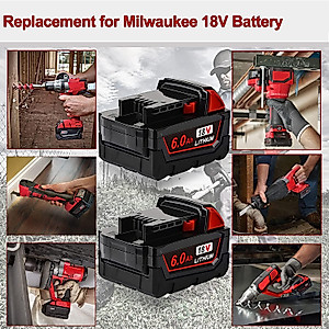 liangjia 2Packs 6.0Ah 18V Lithium-ion Replacement for Milwaukee M -18 Battery Compatible with Milwaukee 18V Tools